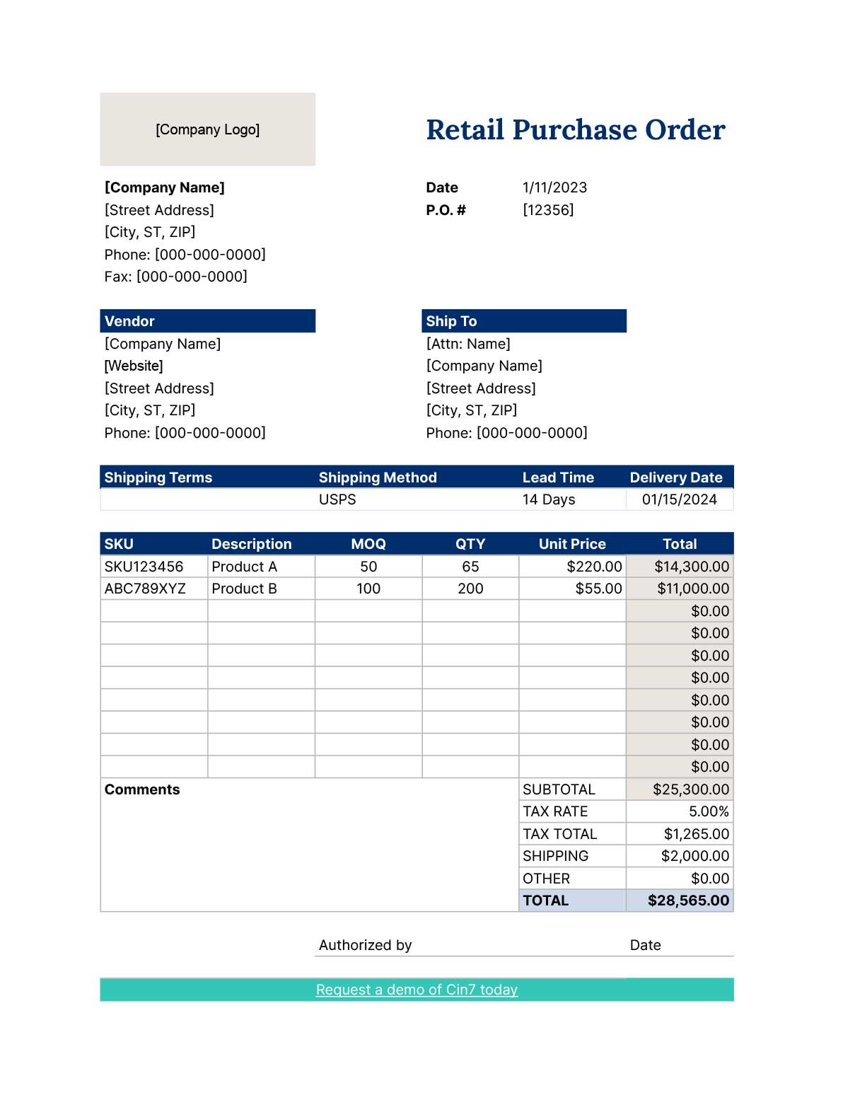 Free Purchase Order Template: Excel, PDF & More | Cin7