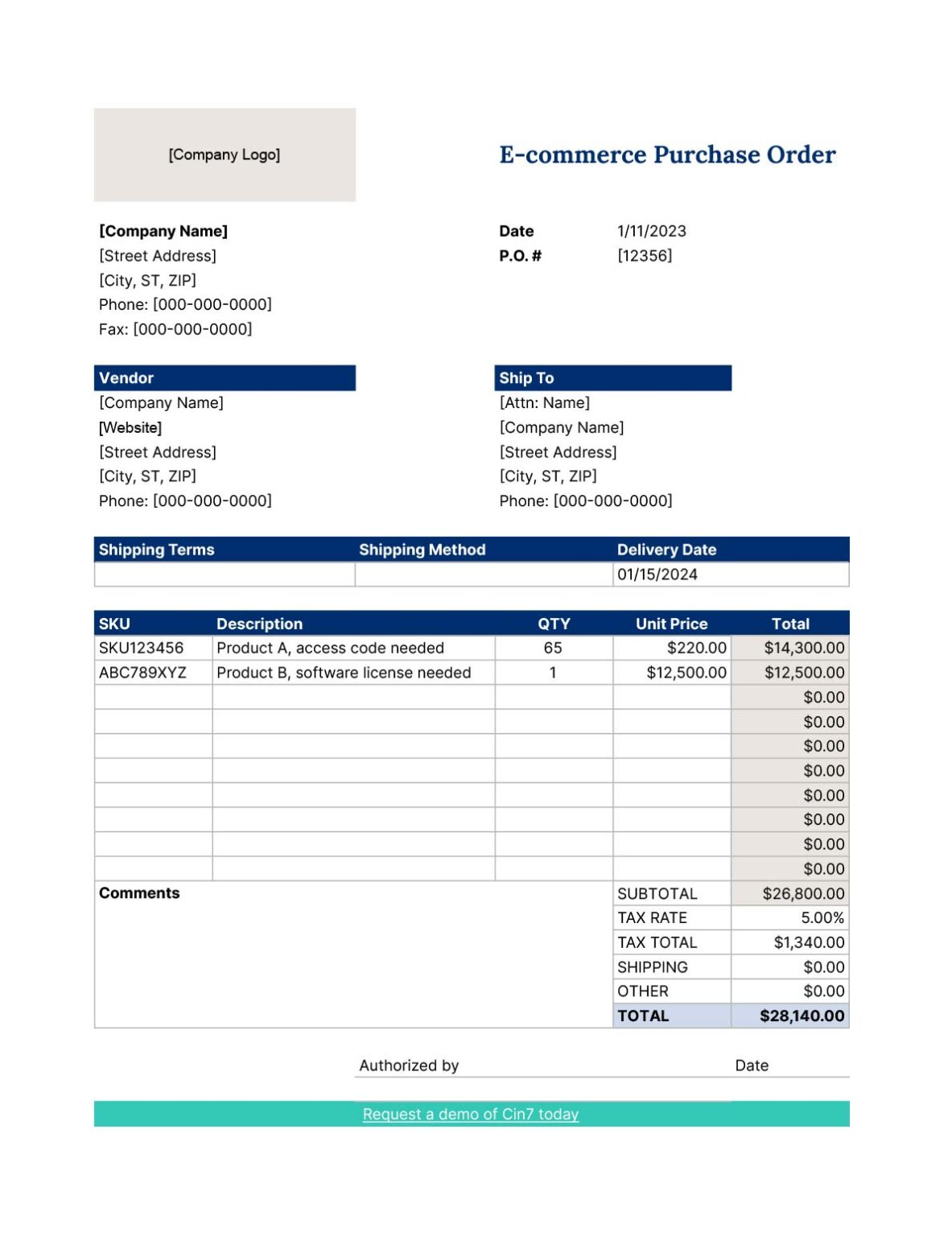 Free Purchase Order Template: Excel, PDF & Google Sheets | Cin7